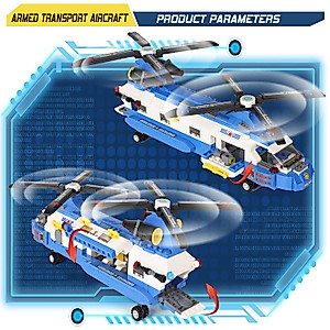 1648 Pieces City Police Armed Transport Helicopter Toy Building Blocks Set with Plane, Police Boat, Ship, Blocks Storage Box, Learning and Roleplay Construction Toy Gift for Boys Girls 6-12