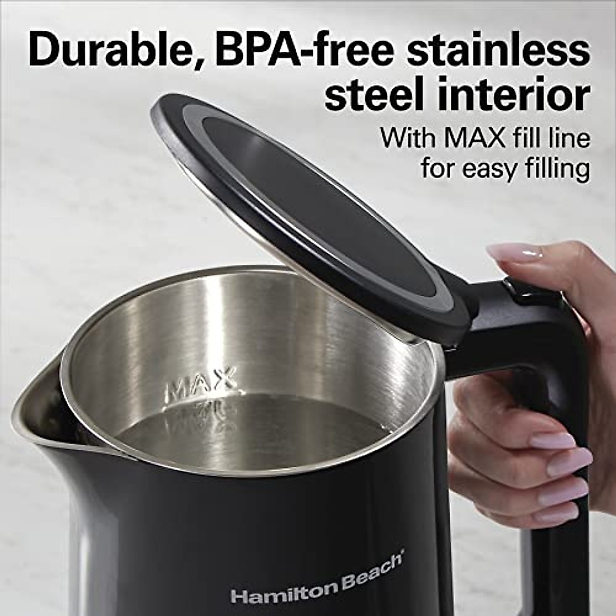 Hamilton Beach 41033 Digital Electric Tea Kettle, Hot Water Boiler & Heater 1.7 L, 5 Preset Modes + Keep Warm, Fast Boil 1500W, BPA Free, Cool-Touch Stainless Steel Exterior, Black