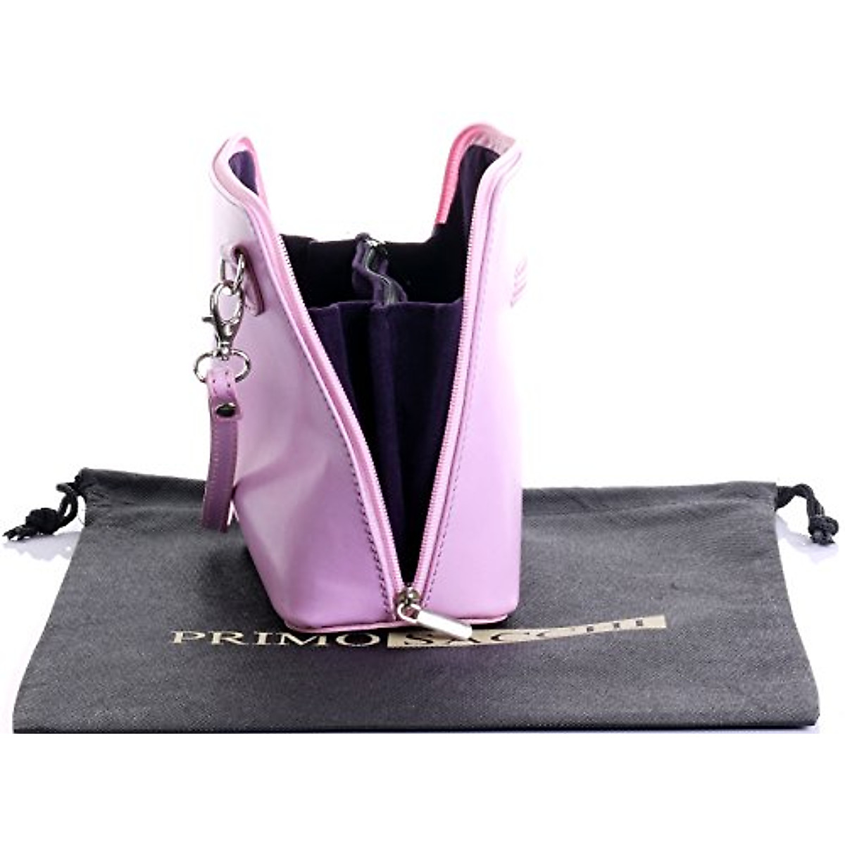 PRIMO SACCHI Ladies Italian Leather Pink Small Micro Cross Body Shoulder Bag Handbag Purse