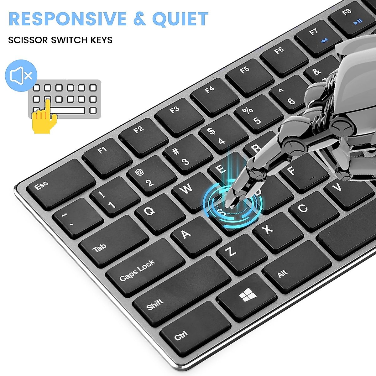 TIETI K01R Wireless Keyboard, 2.4G Slim and Compact Wireless Keyboard with Numeric Keypad, Long Battery Life, Lag-Free for PC Laptop Computer Windows, Space Grey