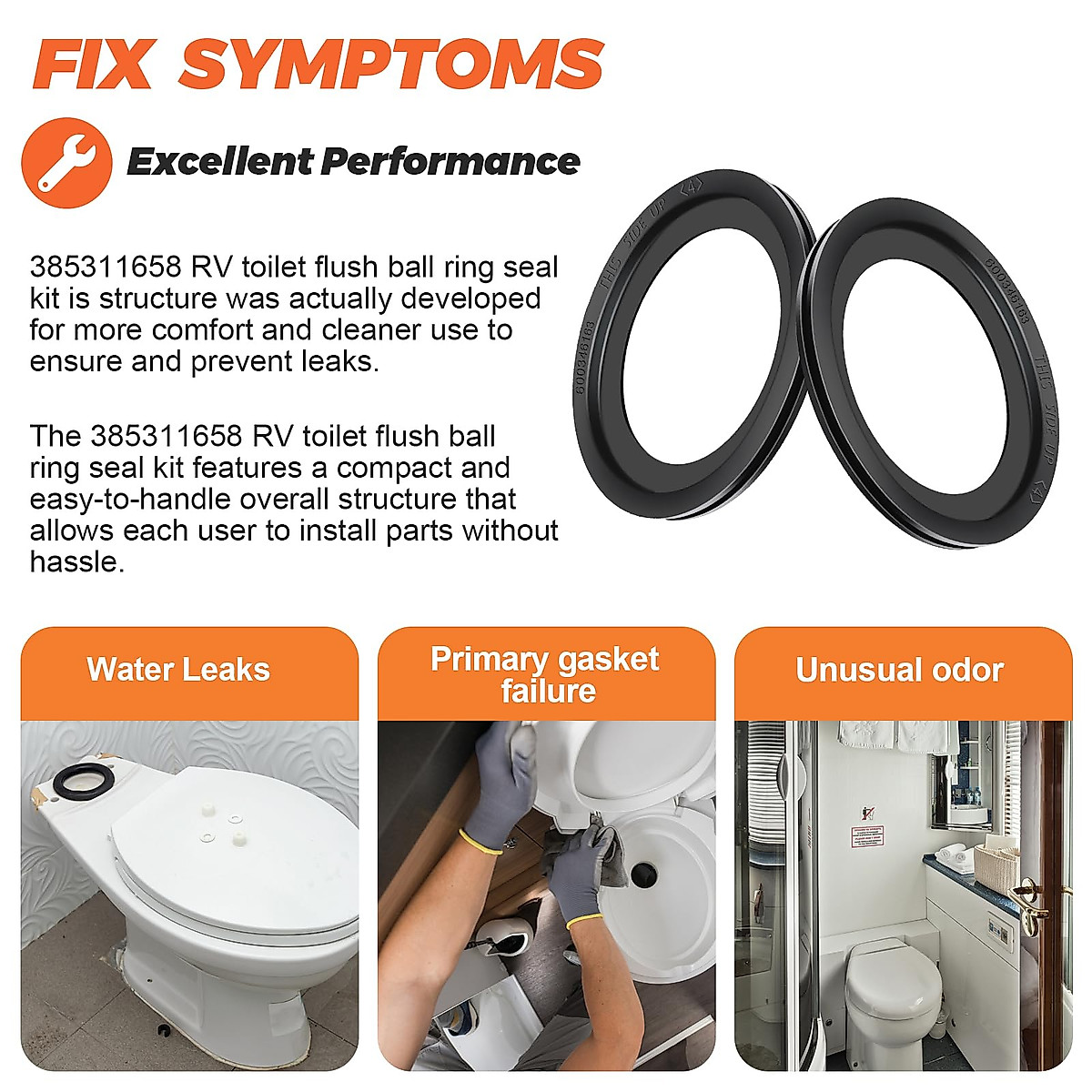 Beaquicy 2PCS 385311658 RV Toilet Seal, Flush Ball Seal Kit - Replacement for Dometic 300/310/320 Toilet Seal Gasket Kit Camper Trailer Toilets, Solve The Leakage Problem