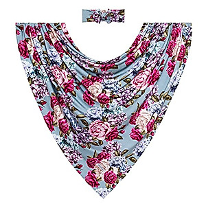 Posh Peanut Swaddle Blanket & Headband Set – Viscose from Bamboo Stretchy Baby Swaddle for Newborn Girls, Receiving Blanket or Nursing Cover (Lacey)