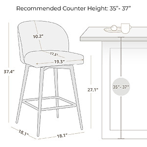 Watson & Whitely Counter Height Bar Stools Set of 3, 360° Swivel Upholstered Barstools with Backs and Metal Legs, 26" H Seat Height, Faux Leather in Saddle Brown