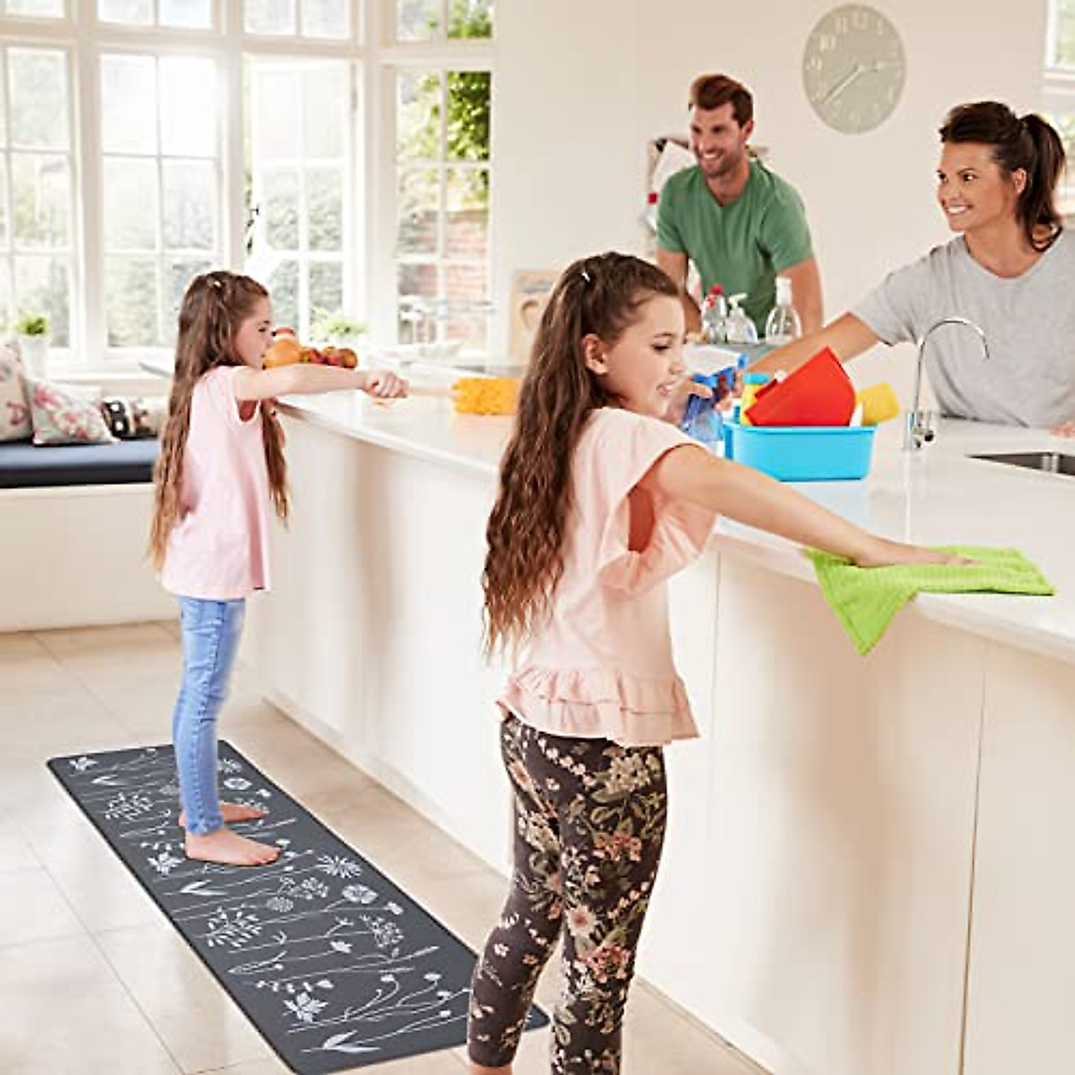 Rempry 2 Pcs Kitchen Rugs and Mats, Cushioned Anti-Fatigue Floor Mat, PVC Non-Slip Waterproof Kitchen Rug Set for Kitchen, Office, Sink 17"x47"+17"x29" (Grey)