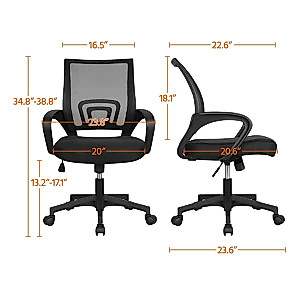 Home Office Chair Ergonomic Desk Chair, Adjustable Mid Back Mesh Swivel Office Chair with Armrests, Executive Rolling Swivel Adjustable Mid Back Task Chair, Black