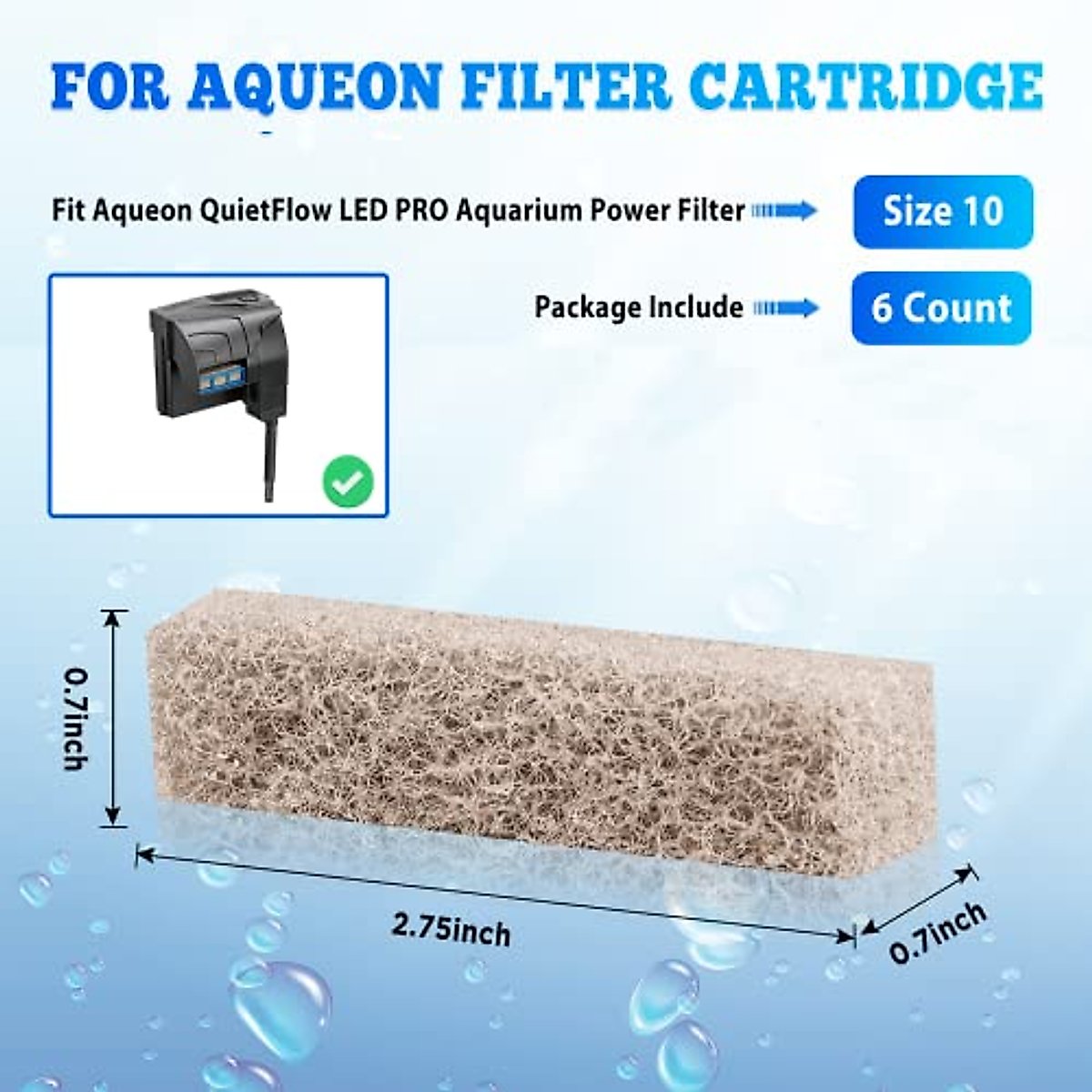 HiTauing 6 Count Ammonia Reducer Filter Pads for aqueon，Fish Tank Filter Pads for QuietFlow LED PRO Model 10