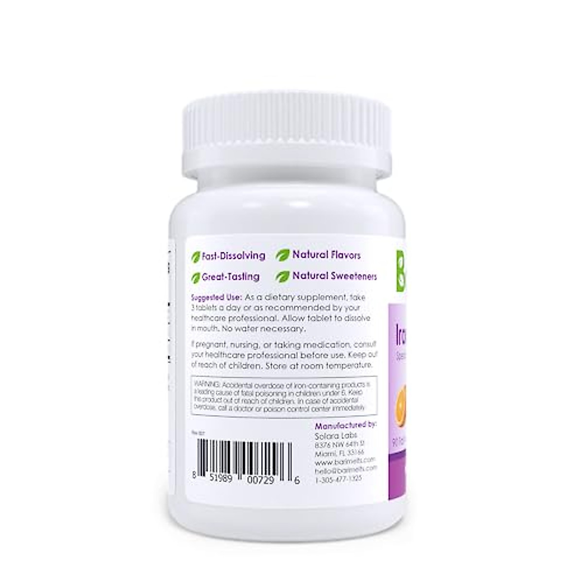 BariMelts Iron with Vitamin C, Dissolvable Bariatric Vitamins for WLS Patients Including Gastric Bypass and Sleeve Gastrectomy, Natural Orange Flavor - 90 Fast Melting Tablets