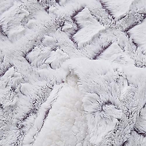 DaDa Bedding Luxury White Faux Fur Throw Blanket - Dreamy Milky Way Cloud Purple Undertone Embossed Sherpa Backside - Super Soft Warm Cozy Plush Fluffy - 63" x 90"