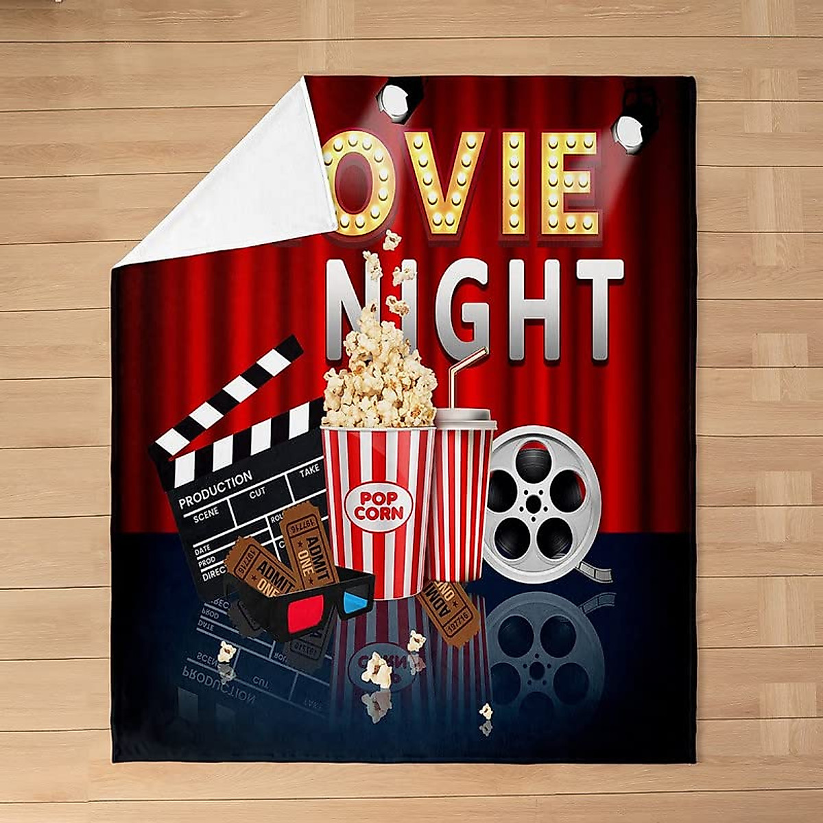 Movie Night Plush Throw Blanket, for Theater Cinema Poster Flannel Fleece Blanket Old Fashion Home Decor All Season,Bed Blanket Room Decor Popcorn Snacks 40"x50"