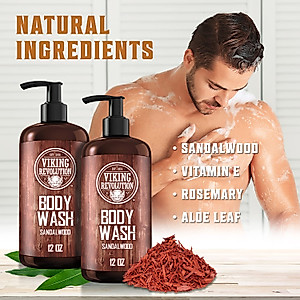 Viking Revolution Men's Body Wash - Sandalwood, Skin Cleaning Agent - Mens Natural Body Wash with Vitamin E and Rosemary Oil - Shower Gel Liquid Soap, 12 Fl Oz (Pack of 2)