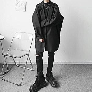 n/a Menswear Fashion Solid Color Trench Coat Men's Loose Notched Single Button Windbreaker Tide Autumn Winter (Color : A, Size : Scode)