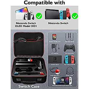 COOWPS Switch Carrying Case Compatible with Nintendo Switch and Switch OLED Model, with 21 Game Cards Storage Portable Full Protection Travel Case for Switch Console and Accessories, Black