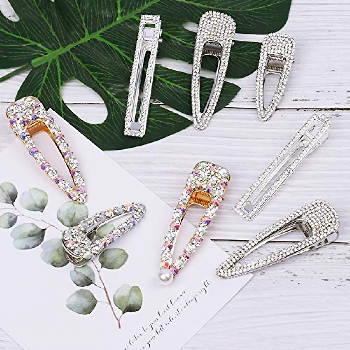 8 Pack Shining Rhinestone Alligator Hair Clips Bling AB Crystal Duck Bill Hair Barrettes Sparkly Geometric Hair Pins Hair Accessories for Women