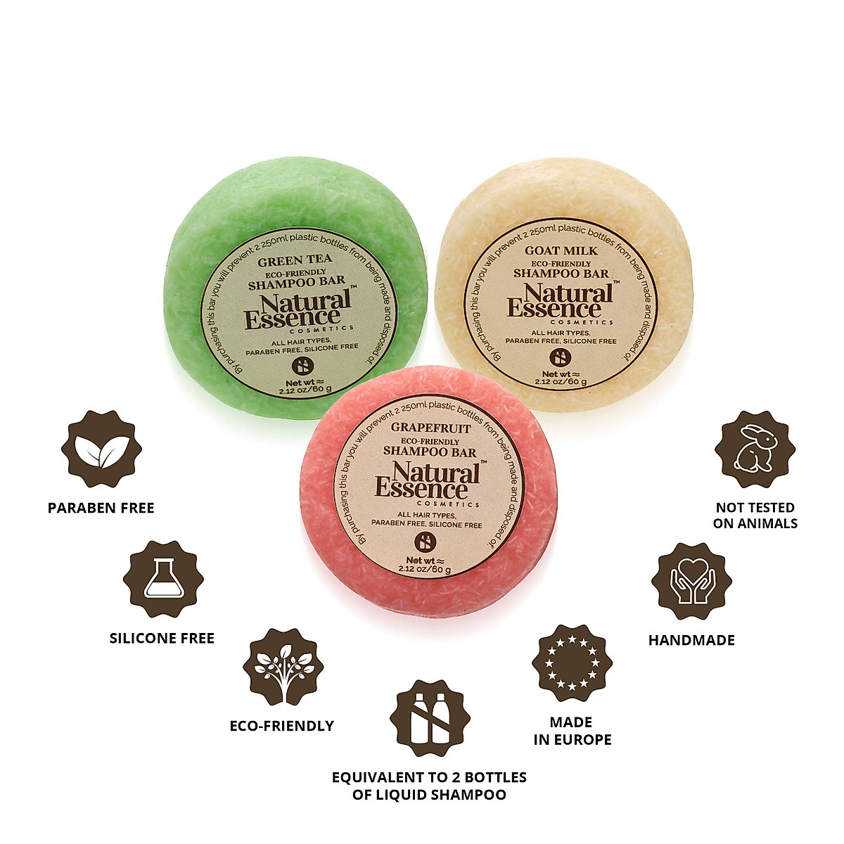 Shampoo Bars for Hair and Hair Conditioner Bar Set for All Hair Types Green Tea and Grapefruit 2 Shampoo Bars and 1 Grapefruit Conditioner Bar with 2 Tin Containers