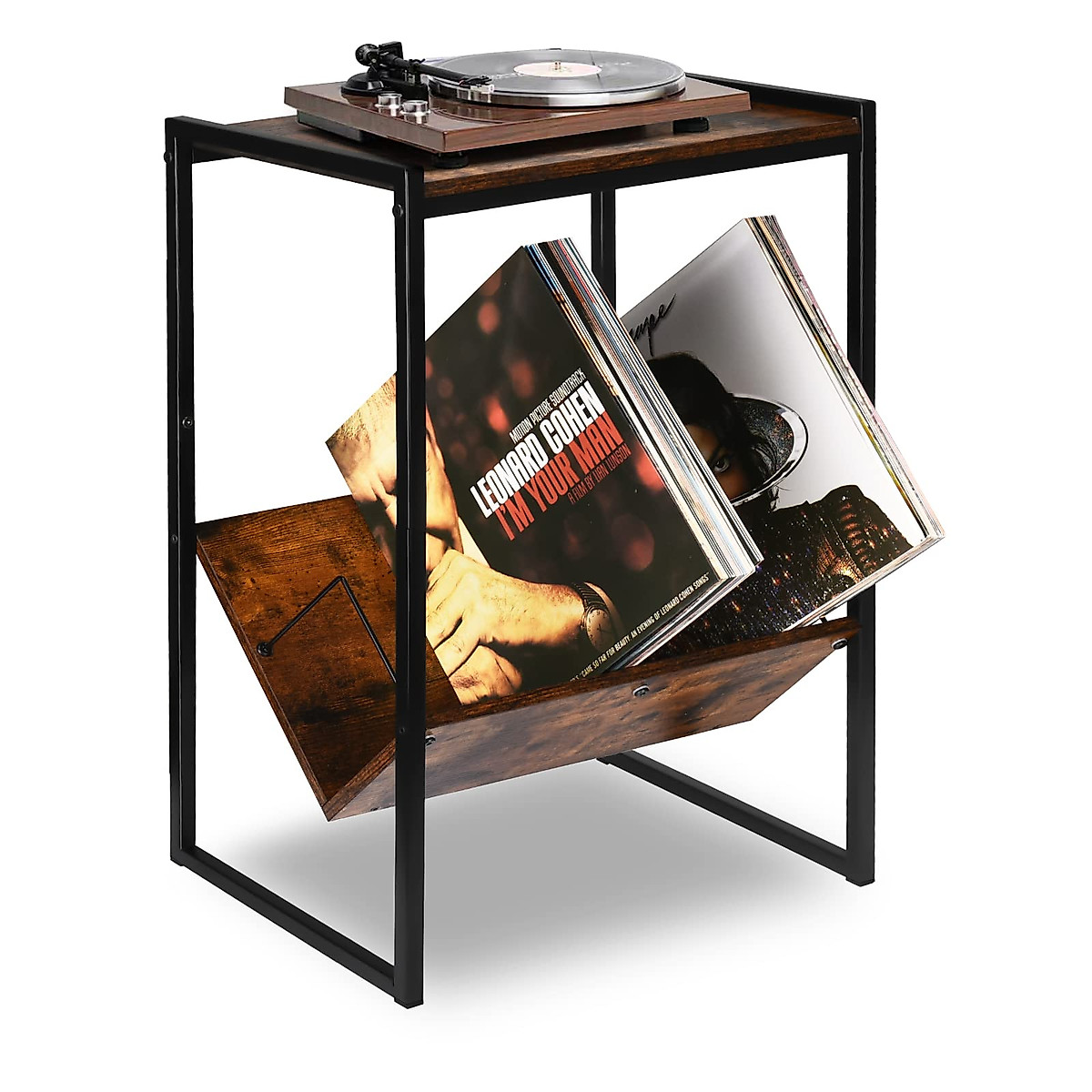 DACK Record Player Stand with Vinyl Storage,Matte Black Metal Turntable Stand, Sturdy Record Player Cabinet for Living Room Bedroom Office