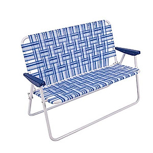 Rio Brands 16" Extended Height Folding Double Wide Web Loveseat Lawn Chair, Blue/White