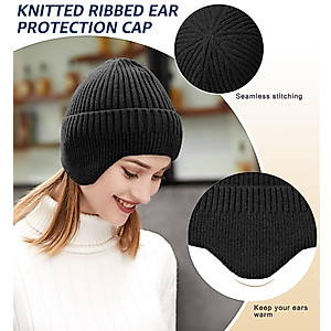 HiRui Knitted Beanie Hats Winter Hats Ear Covers for Men Women Kids Warm Slouchy (Black)