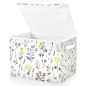 MFTJYO Wildflowers Sunflower Tropical Plants Storage Bin with Lid Foldable Storage Box Washable Fabric Storage Cubes Bin Organizer Basket Closet for Home Bedroom Closet Nursery Office