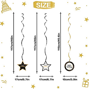 Nelbiirth Happy 18th Birthday Black & Gold Glitter Swirls Streamers Party Decorations - 15 Pcs 18th Birthday Hanging Swirls Streamers Kit,Cheers to Eighteen Years Old Bday Party Sign.