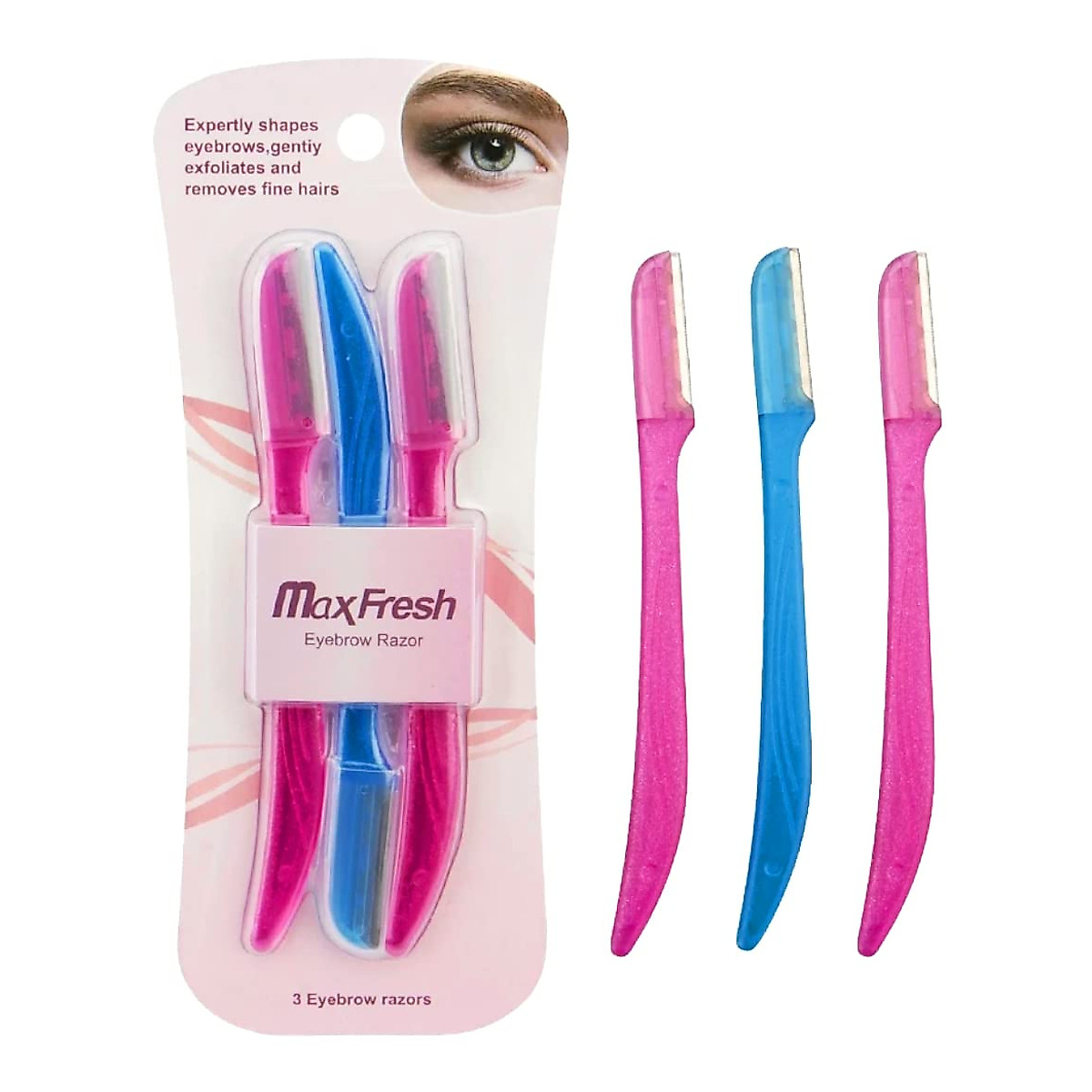 Maxfresh Eyebrow Razor 3 pack, Pink and blue