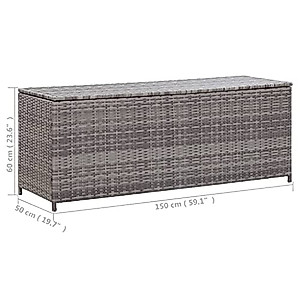 loibinfen Patio Storage Box Gray 59.1"x19.7"x23.6" Poly Rattan Patio Garden Outdoor Storage Container for Toys, Furniture Deck box (Weight:31.75 lbs)