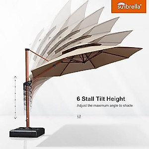 PURPLE LEAF 11 Feet Double Top Deluxe Wood Pattern Round Patio Umbrella Offset Hanging Umbrella Cantilever Umbrella Outdoor Market Umbrella Garden Umbrella, Heather Beige