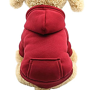 Dog Hoodie with Pocket Pet Warm Sweater for Winter Small Medium Dogs Puppy Coat Red XS