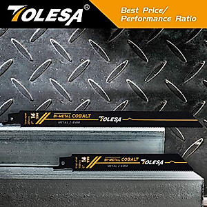 TOLESA Heavy Metal Cutting Reciprocating Saw Blades 9 Inch 14TPI Sawzall Blades for Metal Pipe, Sheet Metal, Rebar, Bi-Metal Sabre Saw Blades Better Wear Resistance for Metal Cutting 5 Pack