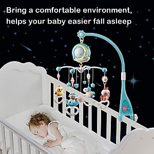 Mini Tudou Baby Musical Mobile Crib with Music and Lights, Timing Function, Projection, Take-Along Rattle and Music Box for Babies Boy Girl Toddler Sleep