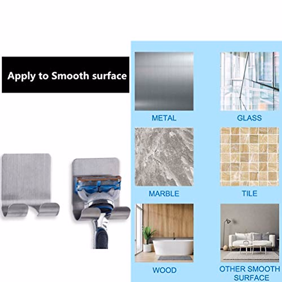 Razor Holder for Shower, Self Adhesive Shaver Hooks, Stainless Steel Waterproof Wall Hanger Stands, Bathroom Kitchen Razor Hanger for Plug Robe Towel (3 Pack)