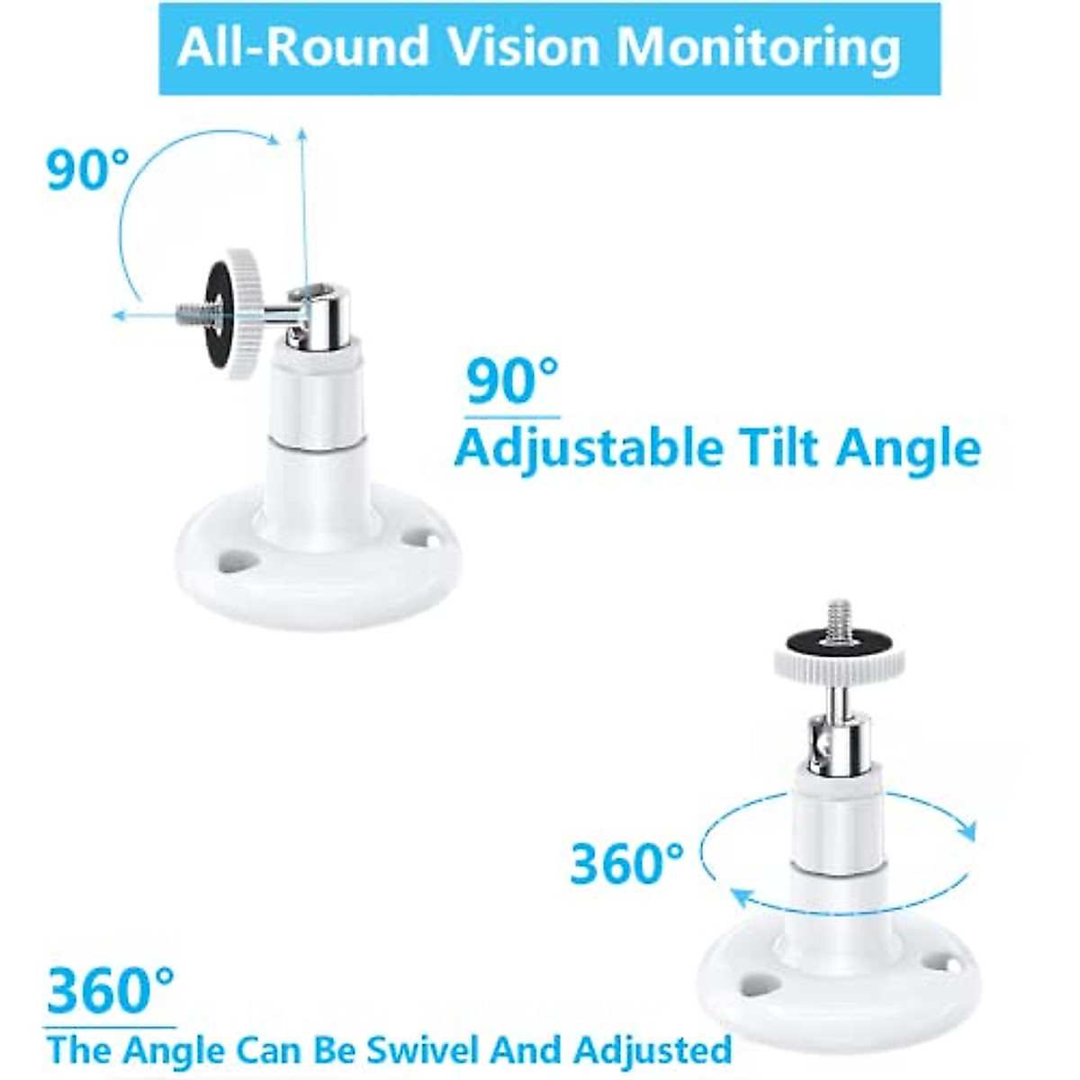 2 Pack Adjustable Security Wall Mount for Ring Camera&Stick Up Cam Battery,Indoor Outdoor Mount Bracket for Arlo HD/2/3/4,Ceiling Mount Kit for Plug-in HD Security Cam,VHB Adhesive or Screw,No Drill