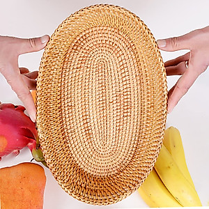 12.6 Inch Woven Bread Basket Fruit Basket for Kitchen Counter Wicker Handmade Long Bread Serving Basket Food Organizer Display Basket Storage Basket for Spoon Fork Napkin