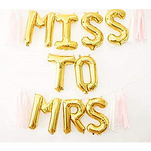 Bachelorette, Wedding, Bridal Shower Party Balloon Letter Decorations. 16" Rose Gold, Gold, Silver Bridal Celebration Decor (Miss to MRS, Gold)