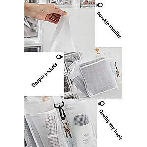 ALYER Mesh Shower Caddy Basket,Large Shower Bag Tote,Hanging Bath Toiletry Organizer with 1 Big Separated Inner Compartment and 6 Deep Outer Pockets (White)