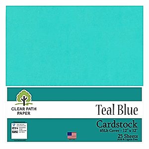 Teal Blue Cardstock - 12 x 12 inch - 65Lb Cover - 25 Sheets