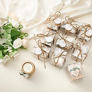 MTLEE 16 Pack Wooden Tealight Candle Holders Kit Wedding Bridal Shower Candles Thank You Guest Gifts Cylinder Handmade Candle with Card Box Rope for Baby Shower First Communion Party Gift(Classic)