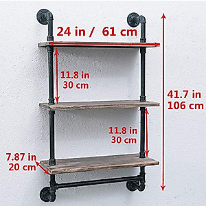 Ucared Vintage Industrial Pipe Bathroom Shelves Wall Mounted, 3-Tier 24" Rustic Wall Shelf with Bath Towel Bars,Farmhouse Towel Rack,Metal & Wooden Floating Shelves,Over The Toilet Storage Shelf