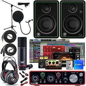 Focusrite Scarlett 2i2 Studio 3rd Gen USB Audio Interface and Recording Bundle with Monitors, Boom Microphone Stand, Microphone Cable, Pop Filter and Interconnect Cable (6 Items)