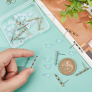Beebeecraft 1 Box 20Pcs 2 Colors Bamboo Stud Earring Findings 18K Gold & Platinum Plated Stud Earring with Loops and 925 Sterling Silver Pins for DIY Earring Jewelry Making