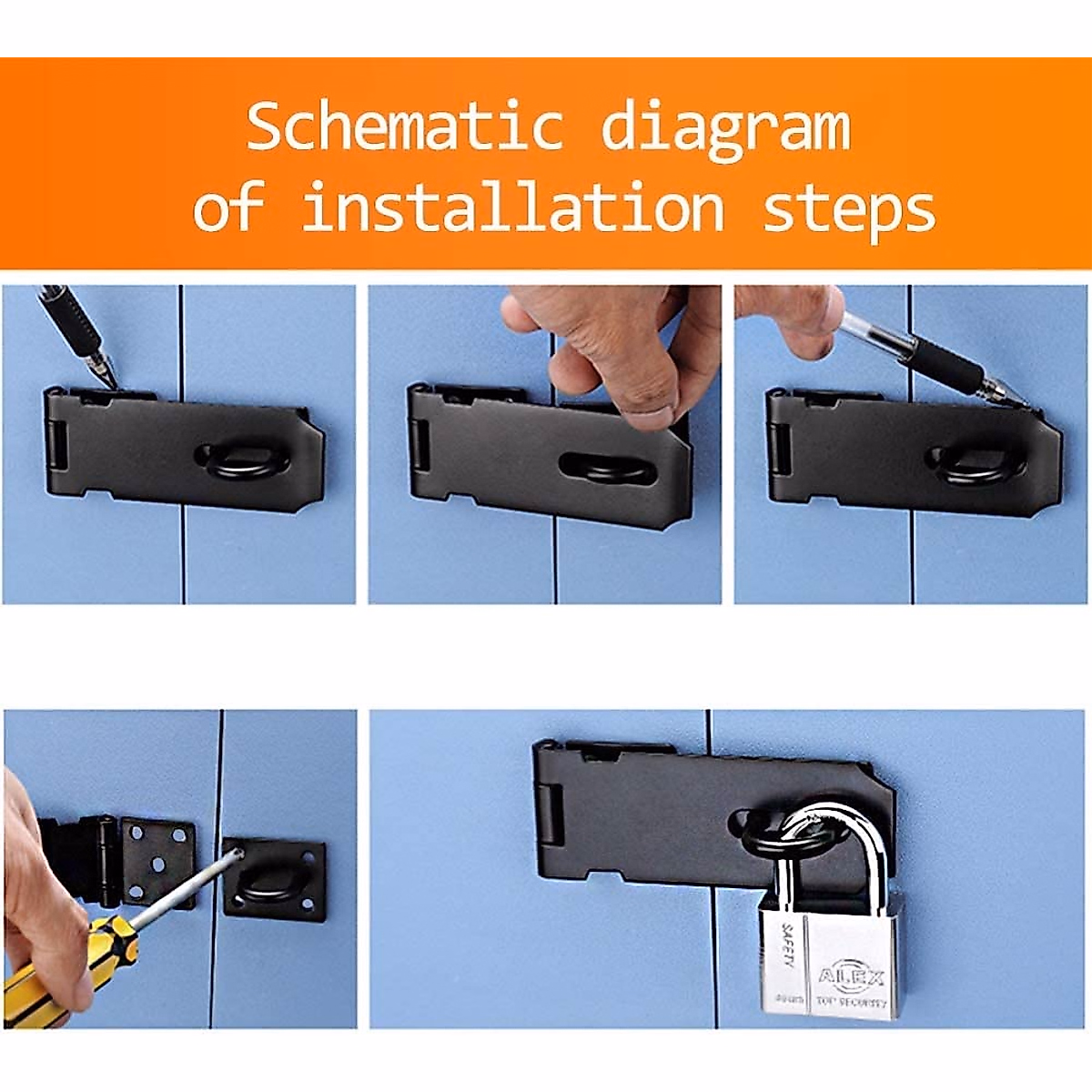 Padlock Hasp 4 Inch Door Hasp Latch Lock Stainless Steel Padlock Clasp Black Hasp Lock Gate Hasp with Fixing Screw for External Doors Window Cabinet Pet Cage