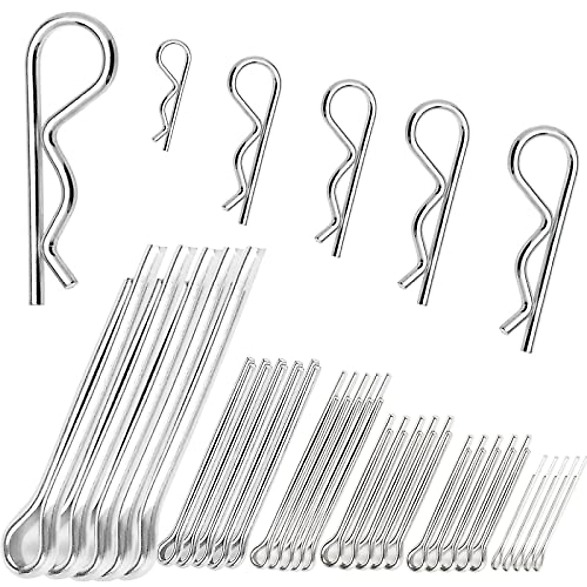 60 Pcs Cotter Pin Hair Pin Assortment Kit, Zinc Plated R Clip Key Fastener Fitting Set for Use on Hitch Pin Lock System Automotive Marine Tractors Mower Carts Truck Engine Repair, 2 Styles 12 Sizes