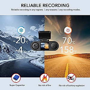 COXPAL 3 Channel Dash Cam Front and Rear Inside with GPS, WiFi, Infrared Night Vision, Supercapacitor, G-Sensor, 2K+1080P+1080P Triple Car Camera, Parking Monitor, Supports 512GB Max