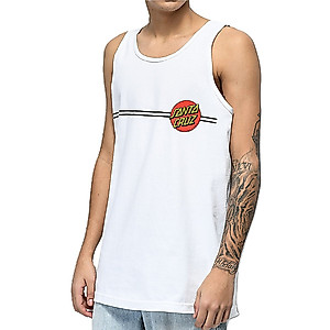 SANTA CRUZ Men's Tank Top Classic Dot Skate Tank Top -White, Size:Medium