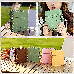 380ML Biscuits Shape Water Bottle,Kawaii Square Water Bottle with Straw,Crossbody Drinking Bottle,Adjustable Shoulder Strap Leak Proof Cups,Convenient Creative Cute Kids Travel Accessories (AA, Pink)