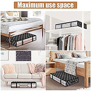 HIPIHOM Underbed Storage Containers, Foldable Under Bed Storage Bags Large Capacity Under-Bed Storage Bins for Blankets, Clothes, Sweaters Comforters with Handles Visible Clear Window, Black 4 Pack