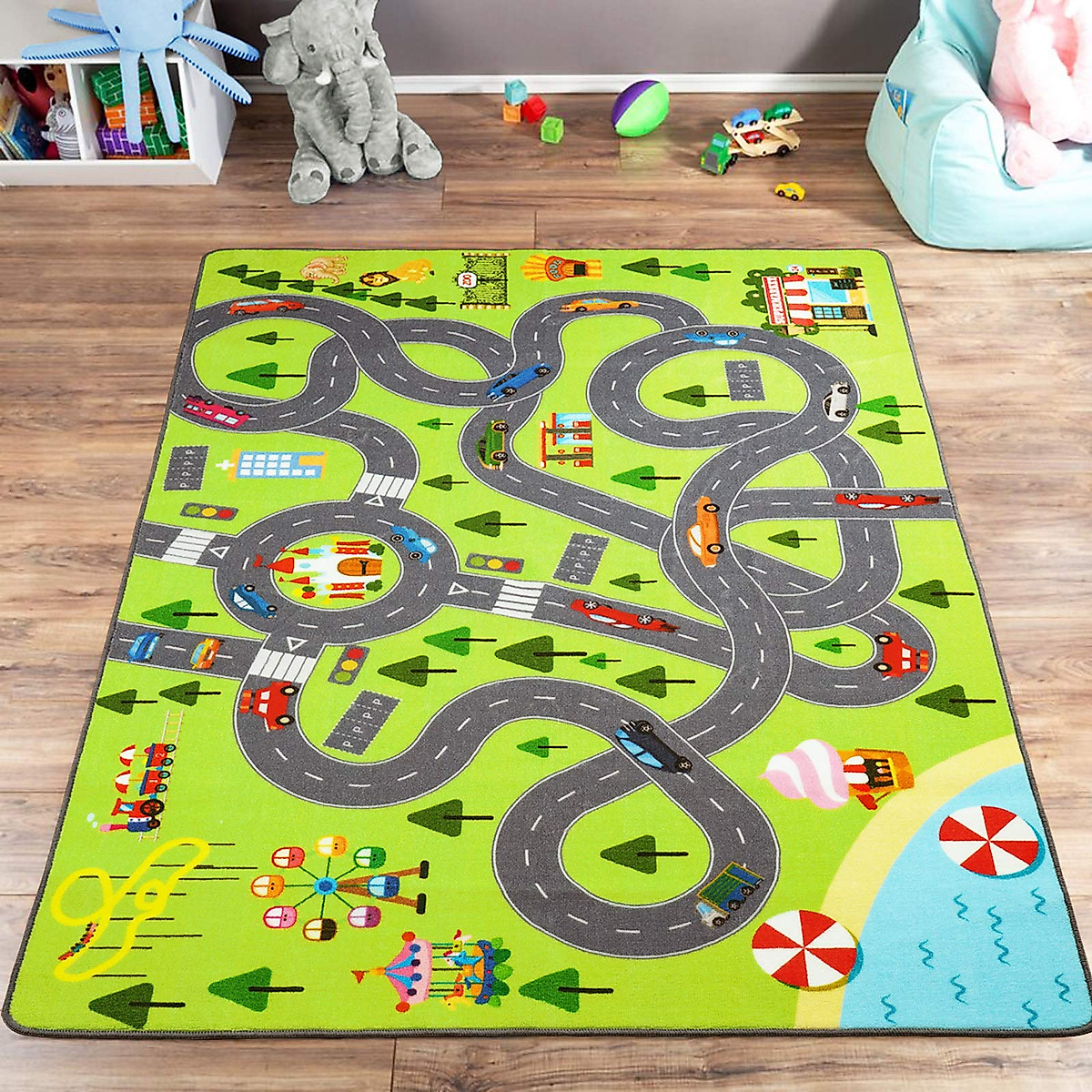 HOMORE Kids Play Mat Rug, Fun and Educational City Play Rug for Hot Wheels Track Racing and Toys, Kids Carpet Playmat Area Rug for Children Bedroom Play Room Nursery, 3x5 Feet