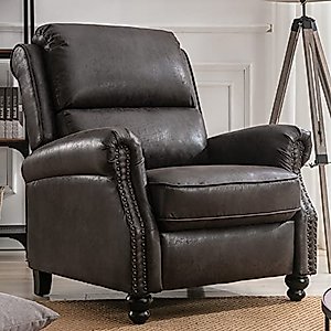 CANMOV Pushback Recliner Chair Leather Armchair Push Back Recliner with Rivet Decoration Single Sofa Accent Chair for Living Room, Dark Grey