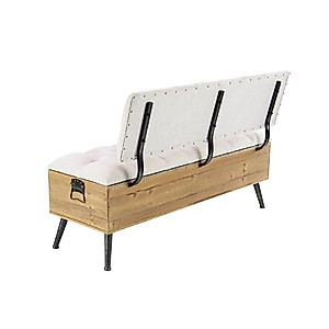 Deco 79 Wood Room Storage Bench Entryway Bench with Cream Tufted Seat and Back, Bench 48" x 20" x 30", White