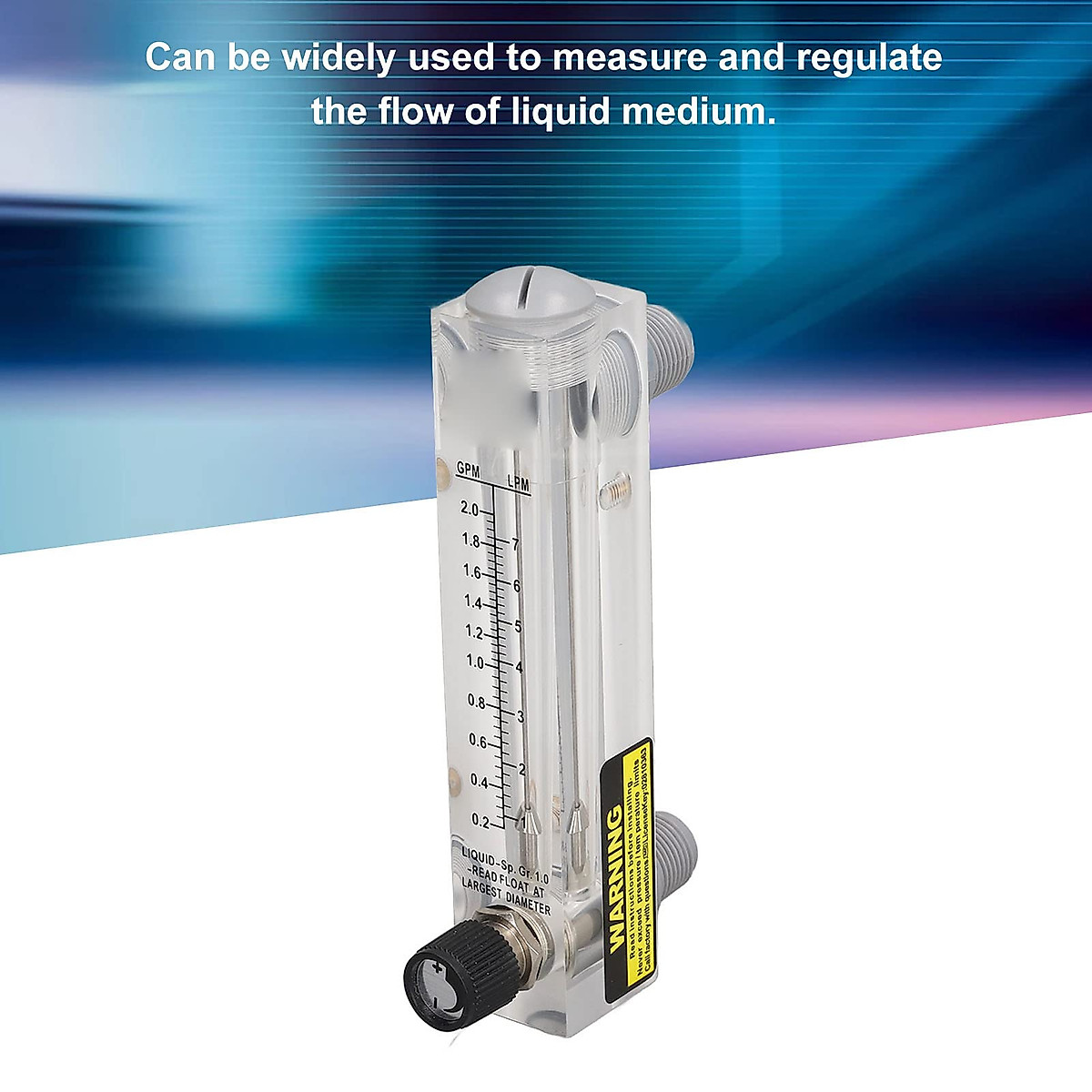 0.2‑2GPM Panel Type Water Meter Adjustable Liquid Flowmeter 1/2in Male Thread 1/4in Female Thread