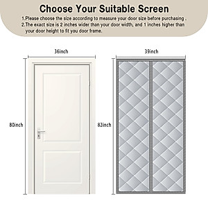 Magnetic Thermal Insulated Door Curtain Fits Door Size 36" x 80", Insulated Hands-Free Closing Door Screen for Winter Warm Cold Protection, Weatherproof, Windproof, Soundproof